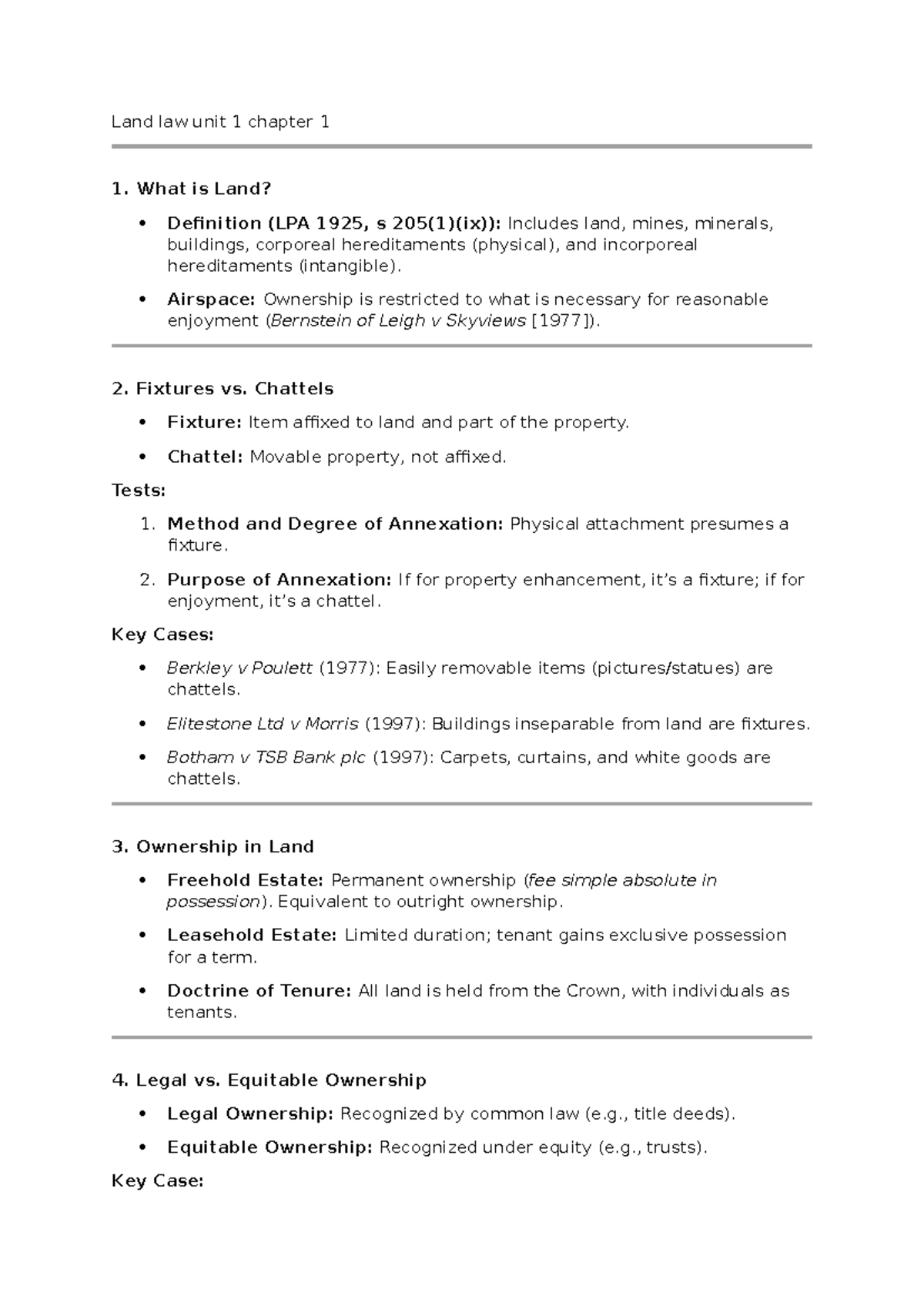 Land law unit 1 chapter 1: Understanding land ownership and interests - Studocu