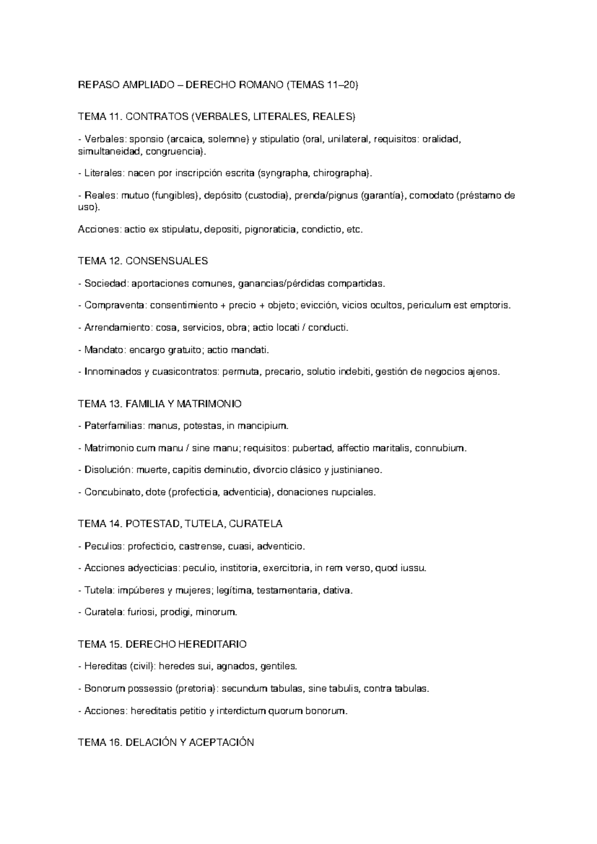 Repaso Ampliado Derecho Romano: Contratos y Temas Clave - Studocu