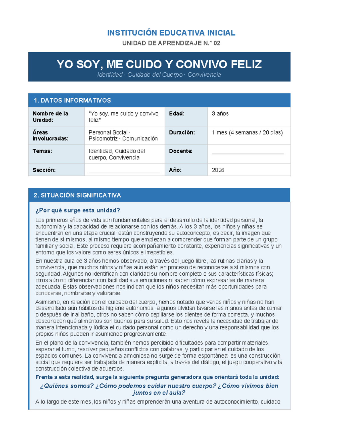 Unidad de Aprendizaje 02: Yo Soy, Me Cuido y Convivo Feliz - Studocu