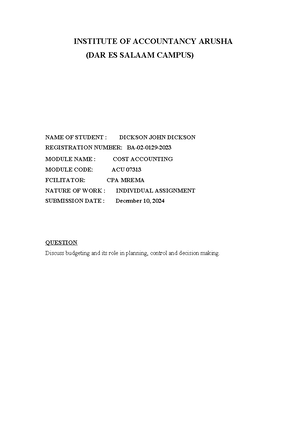 Class Activity 4 - Auditing IN CIS - INSTITUTE OF ACCOUNTANCY ARUSHA ...