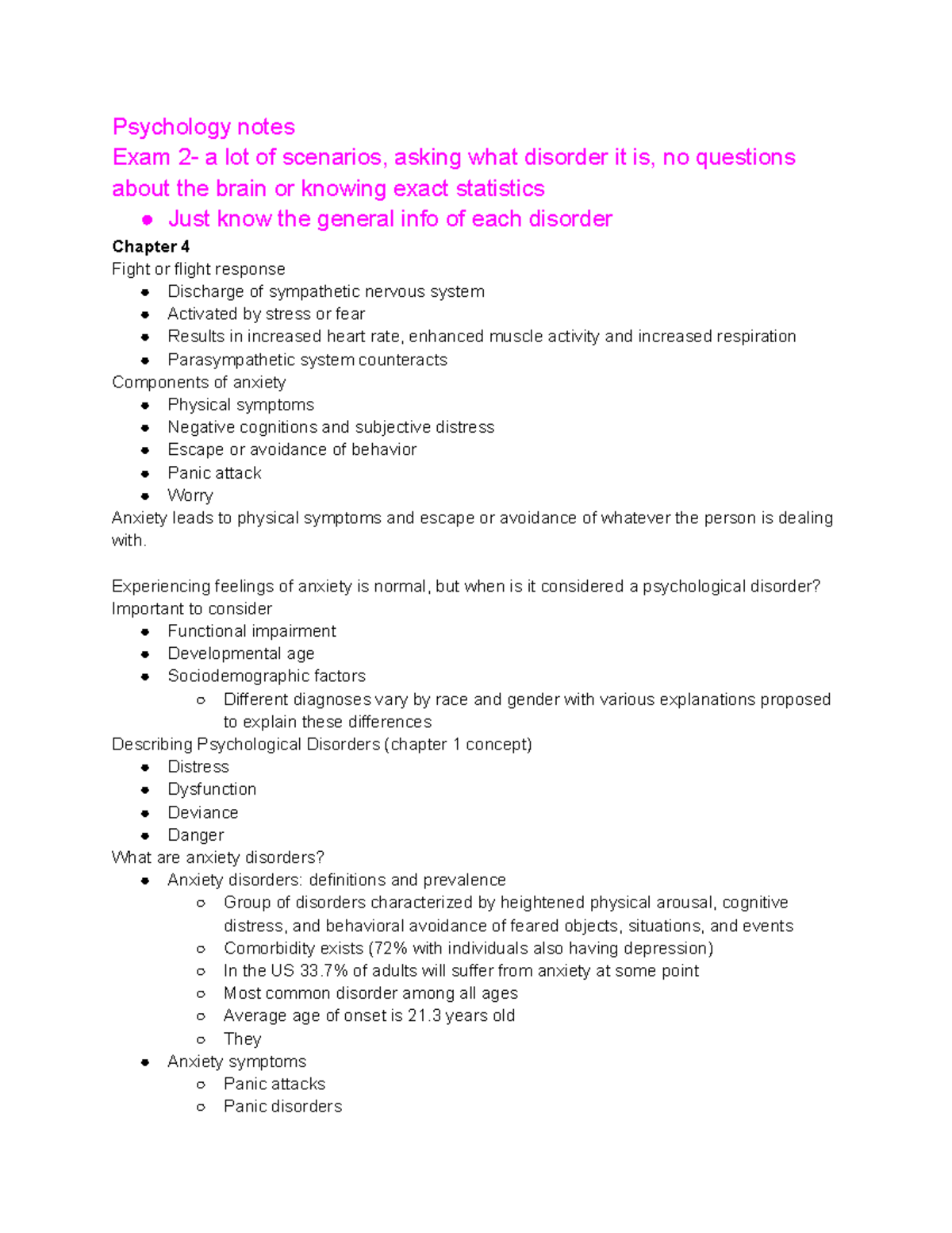Psychology Notes: Overview of Anxiety Disorders & OCD (PSY 101) - Studocu