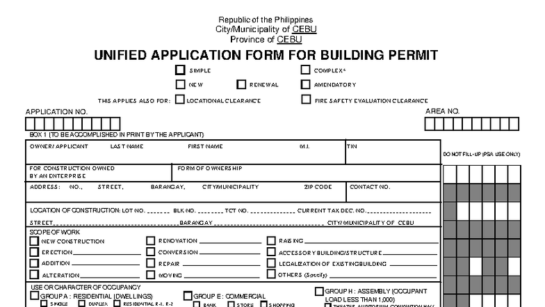 Unified Application for Building Permit - DPWH Form - Studocu