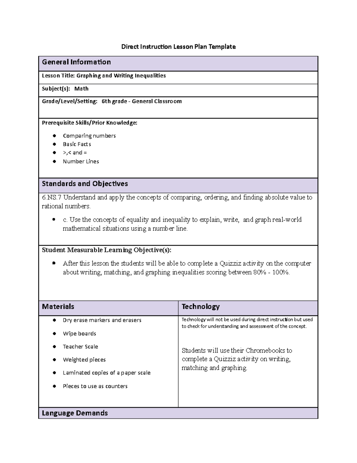 Lesson Plan - Task 3 - Direct Instruction Lesson Plan Template General ...