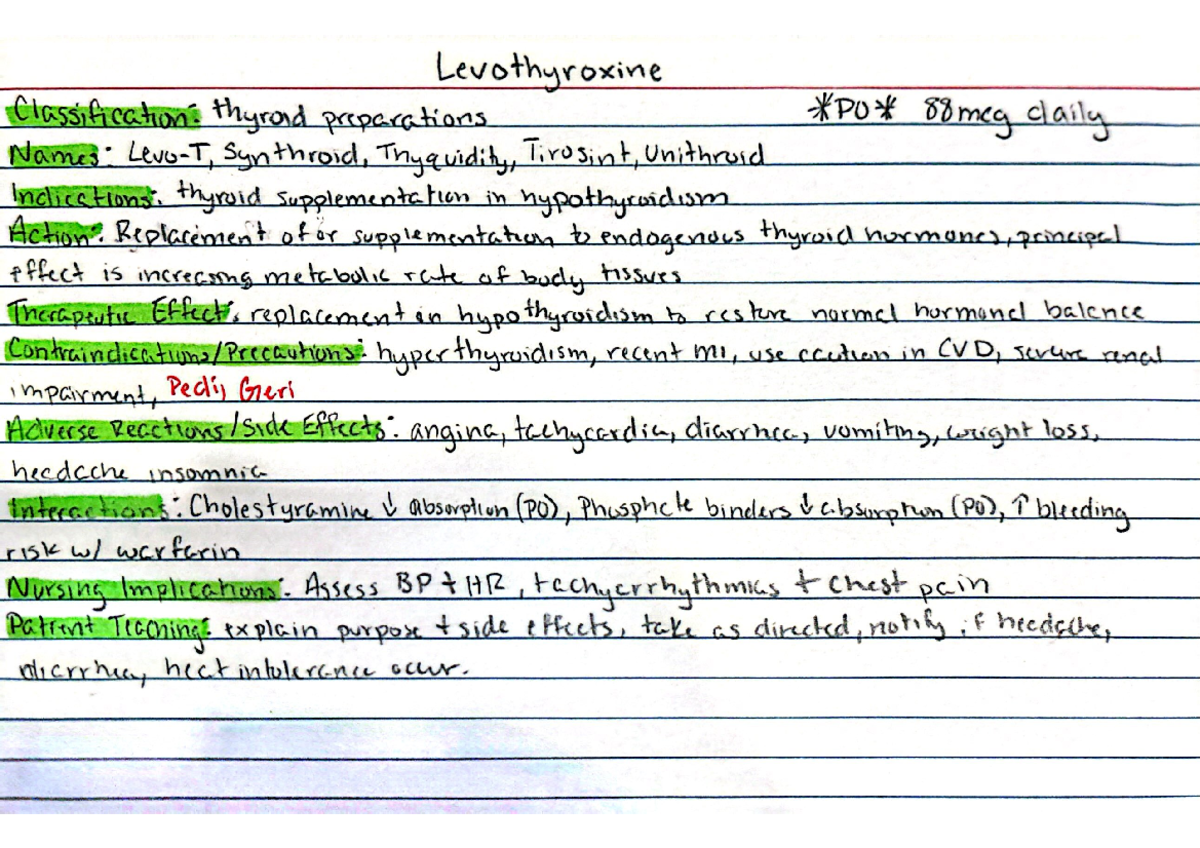 Levothyroxine Drug Card: Classification, Indications, and Nursing ...