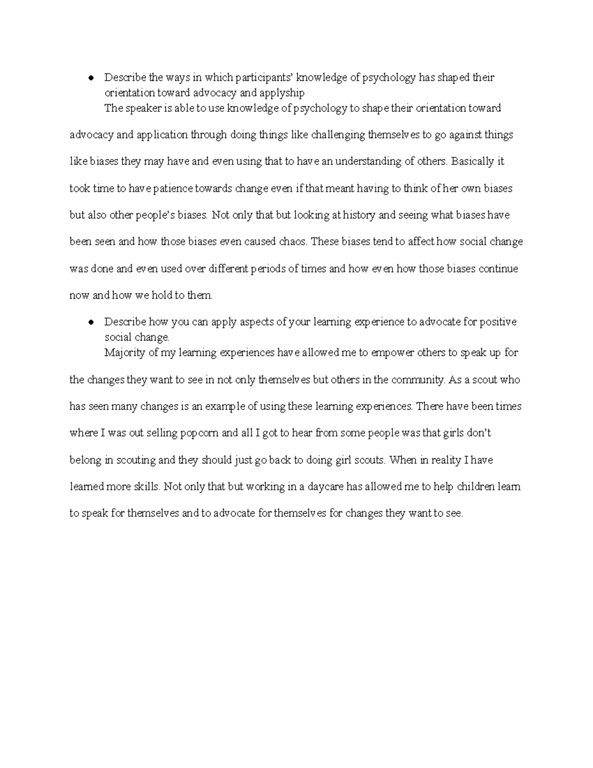 Psy 301 Module 7 Video Reflection Advocating For Change Through