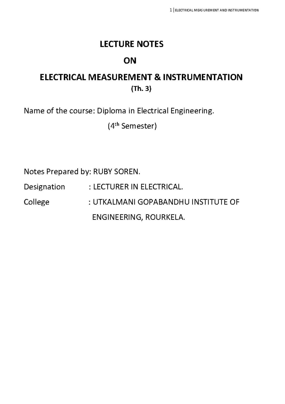 Measurement 2 - Lecture Notes on Electrical Measurement ...