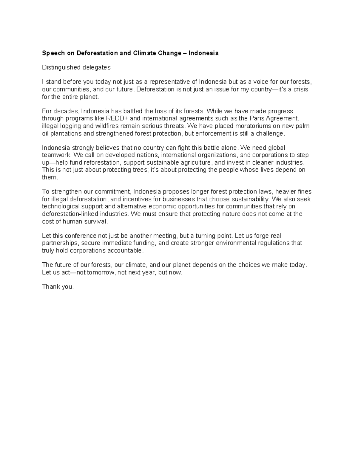 Speech on Deforestation & Climate Change - Indonesia - Studocu