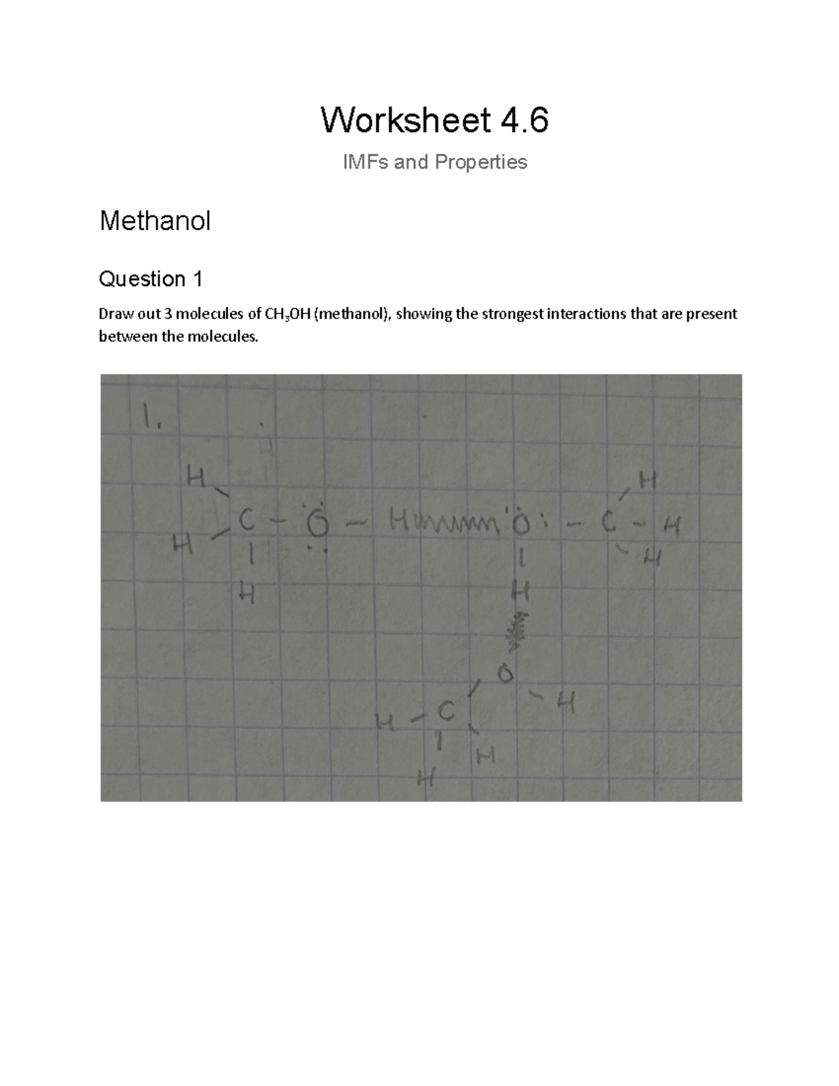 Worksheet 4: Intermolecular Forces & Properties of CH3OH, CH3OCH3 ...