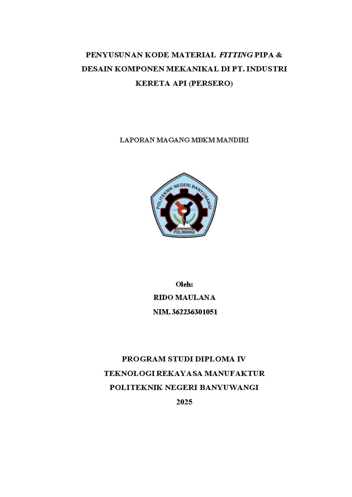 Laporan Magang MBKM Mandiri: Penyusunan Kode Material Fitting Pipa di ...