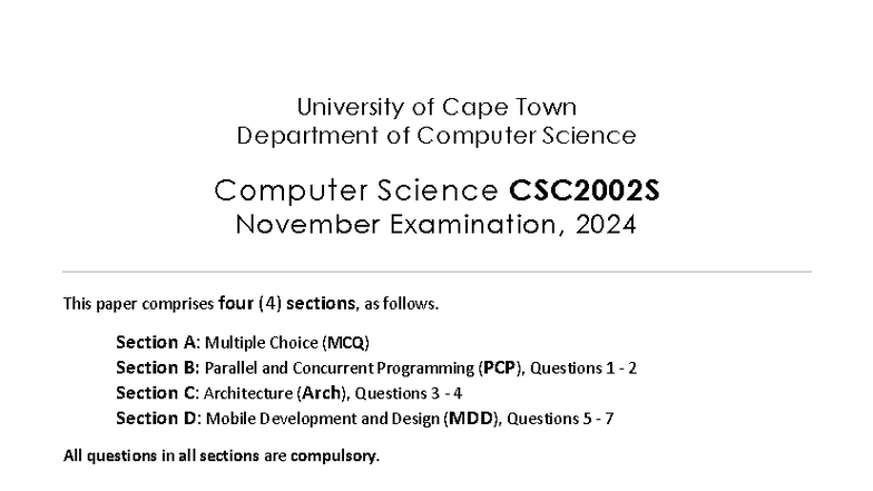 CSC2002S November 2024 Exam: Computer Science Overview and Questions ...