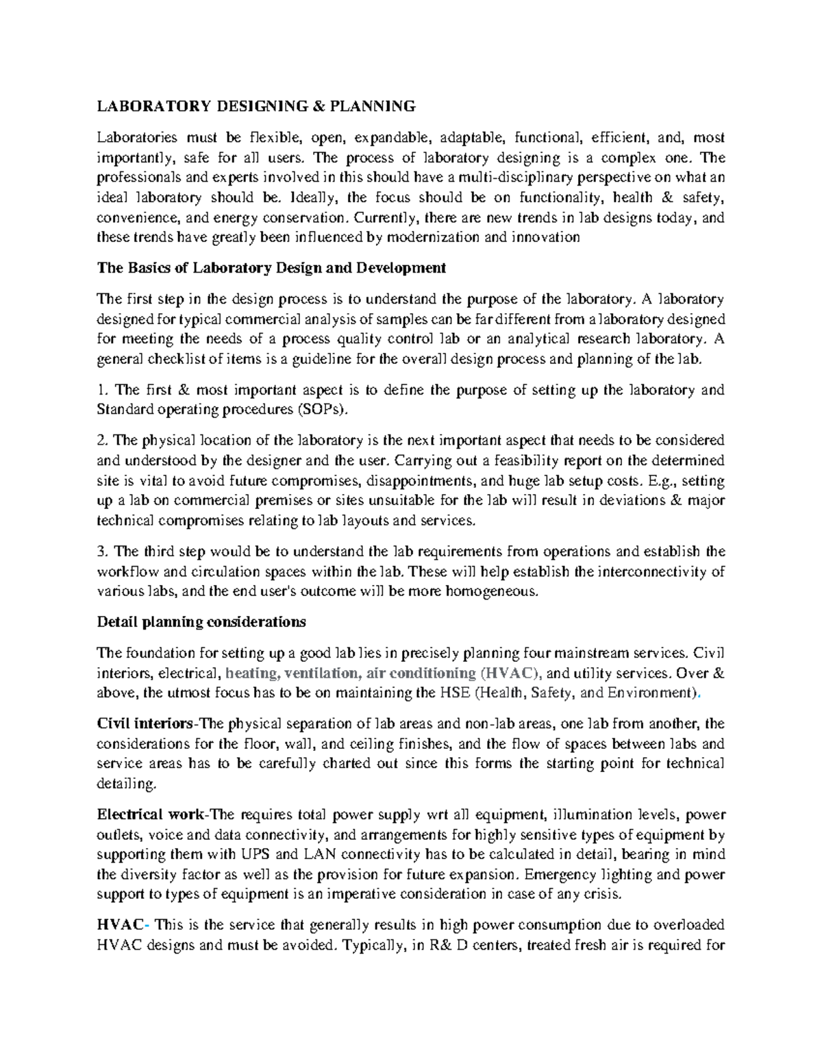 Laboratory Design & Planning: Key Considerations for Efficiency - Studocu