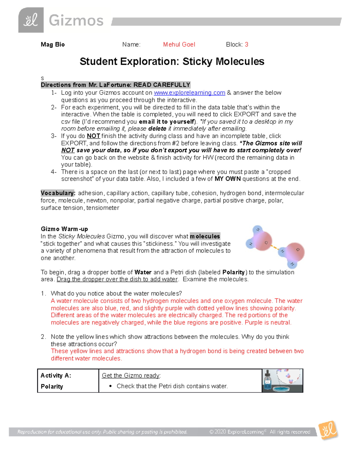 Sticky Molecules SE - siushuib - Mag Bio Name: Mehul Goel Block: 3 ...