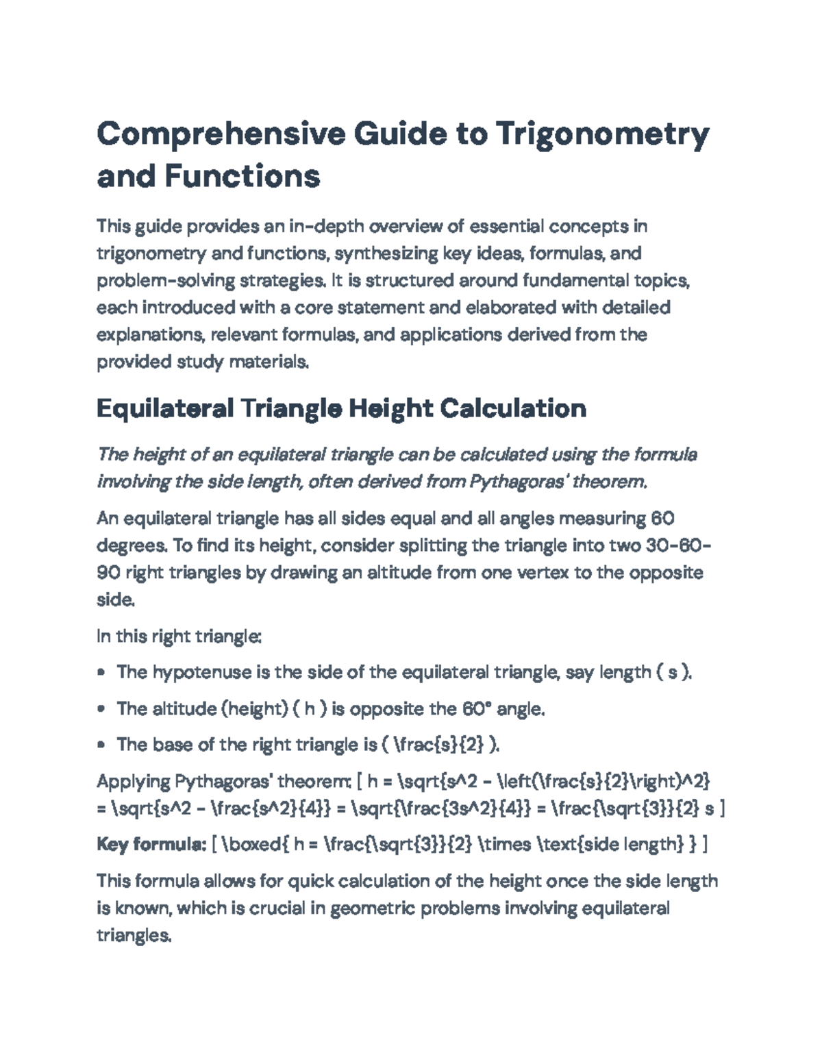 Comprehensive Trigonometry & Functions Guide (MATH101) - Studocu