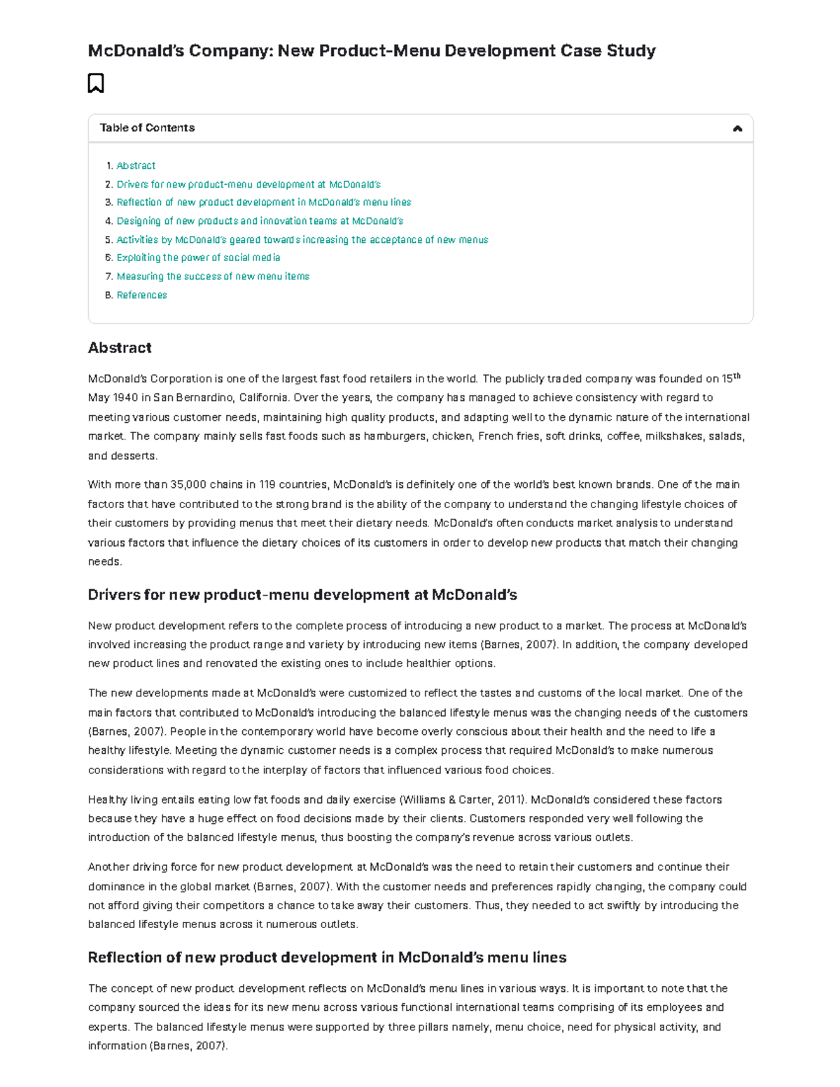 McDonald's Company New Product Development Case Study (1752 Words ...