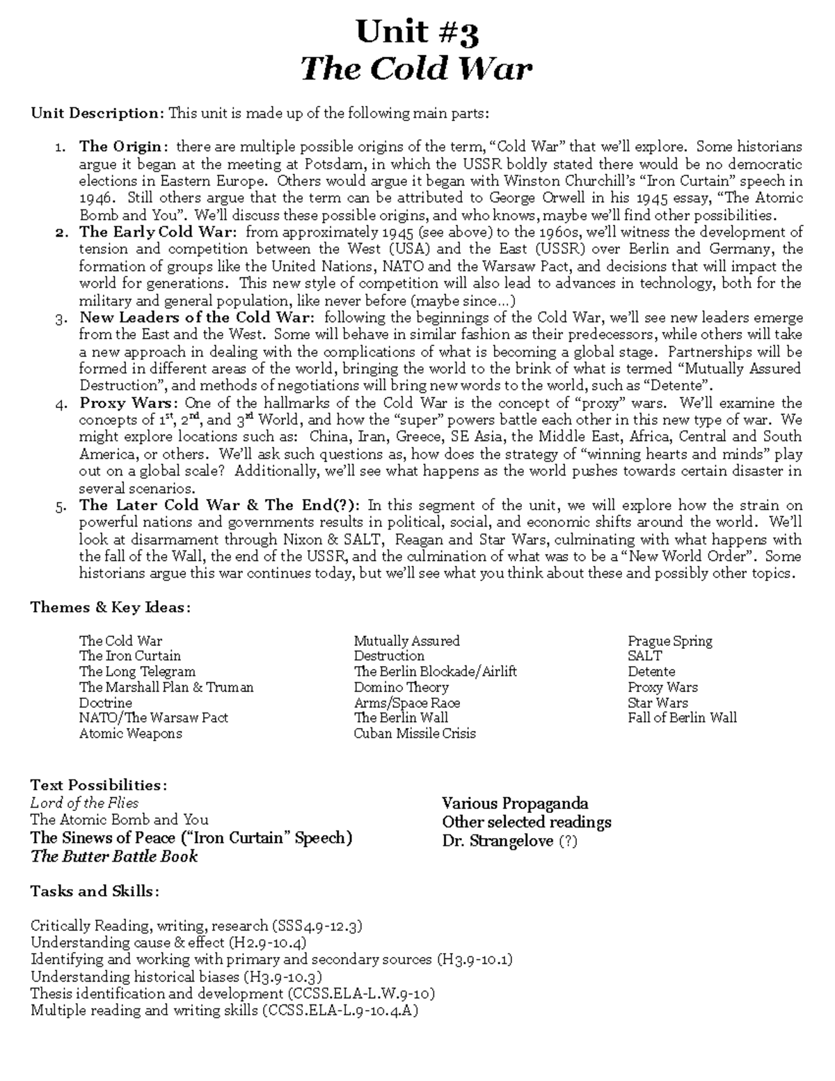 Cold War Overview - Unit The Cold War Unit Description: This unit is ...