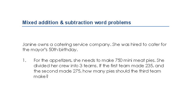 Grade 3 Mixed Addition & Subtraction Word Problems A1 - Studocu