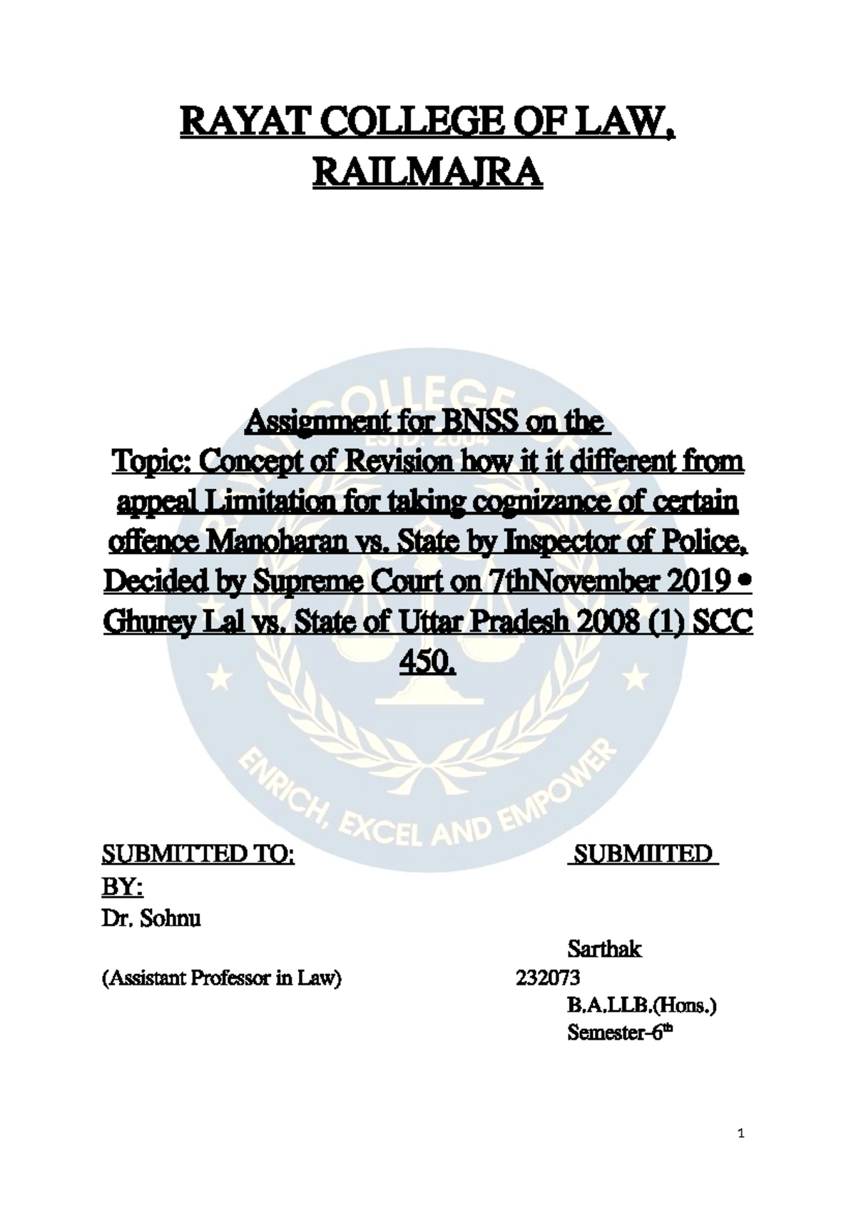 BNSS Assignment: Concept of Revision vs. Appeal & Limitation Cases ...