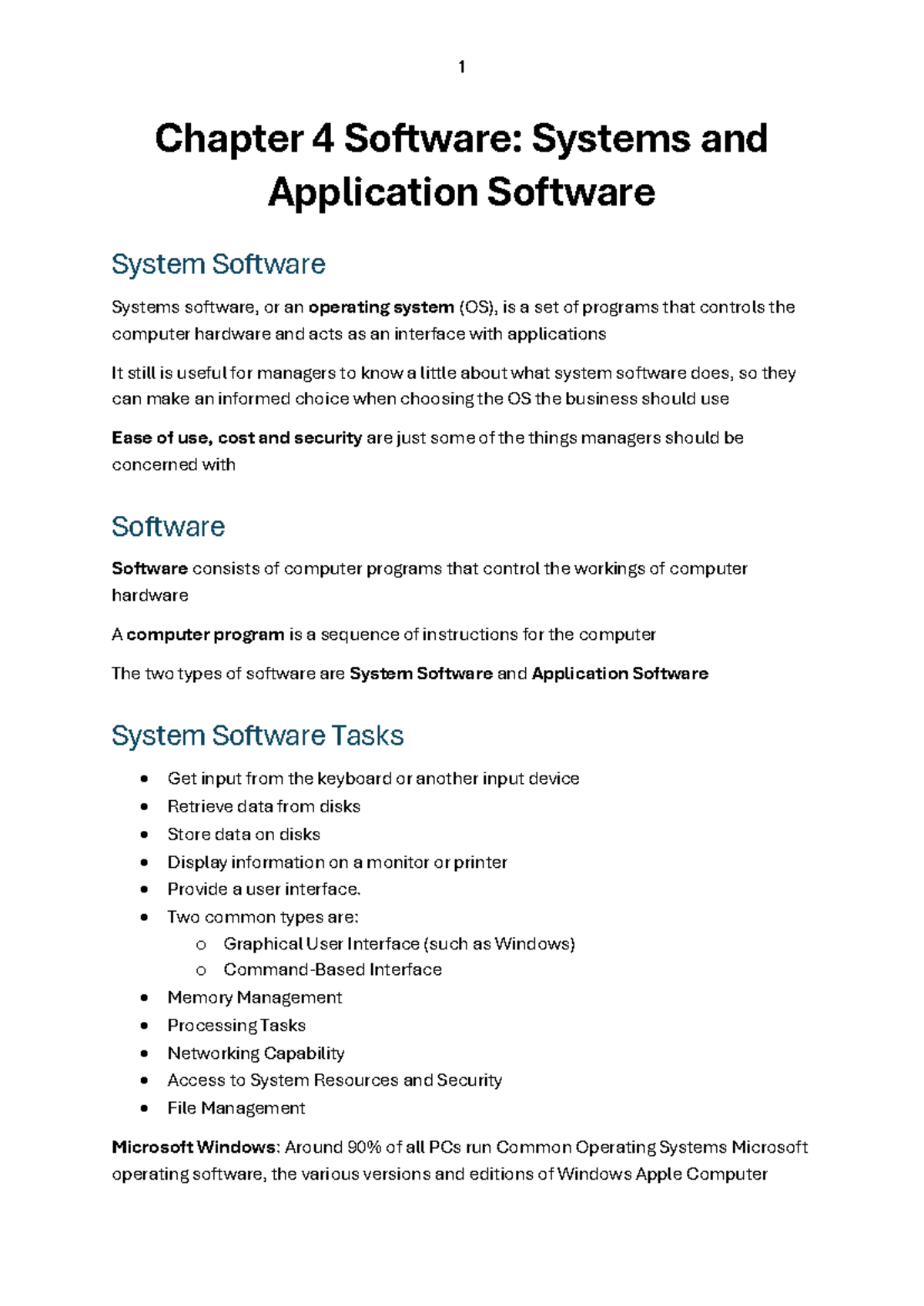 INF 1 Chapter 4 - Summary of System and Application Software - Studocu