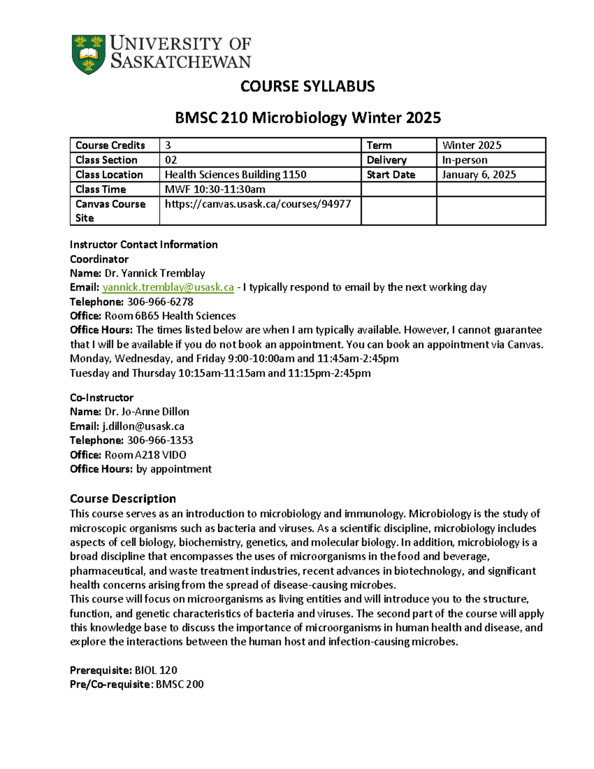 BMSC 210 Microbiology Course Syllabus - Winter 2025 - Studocu