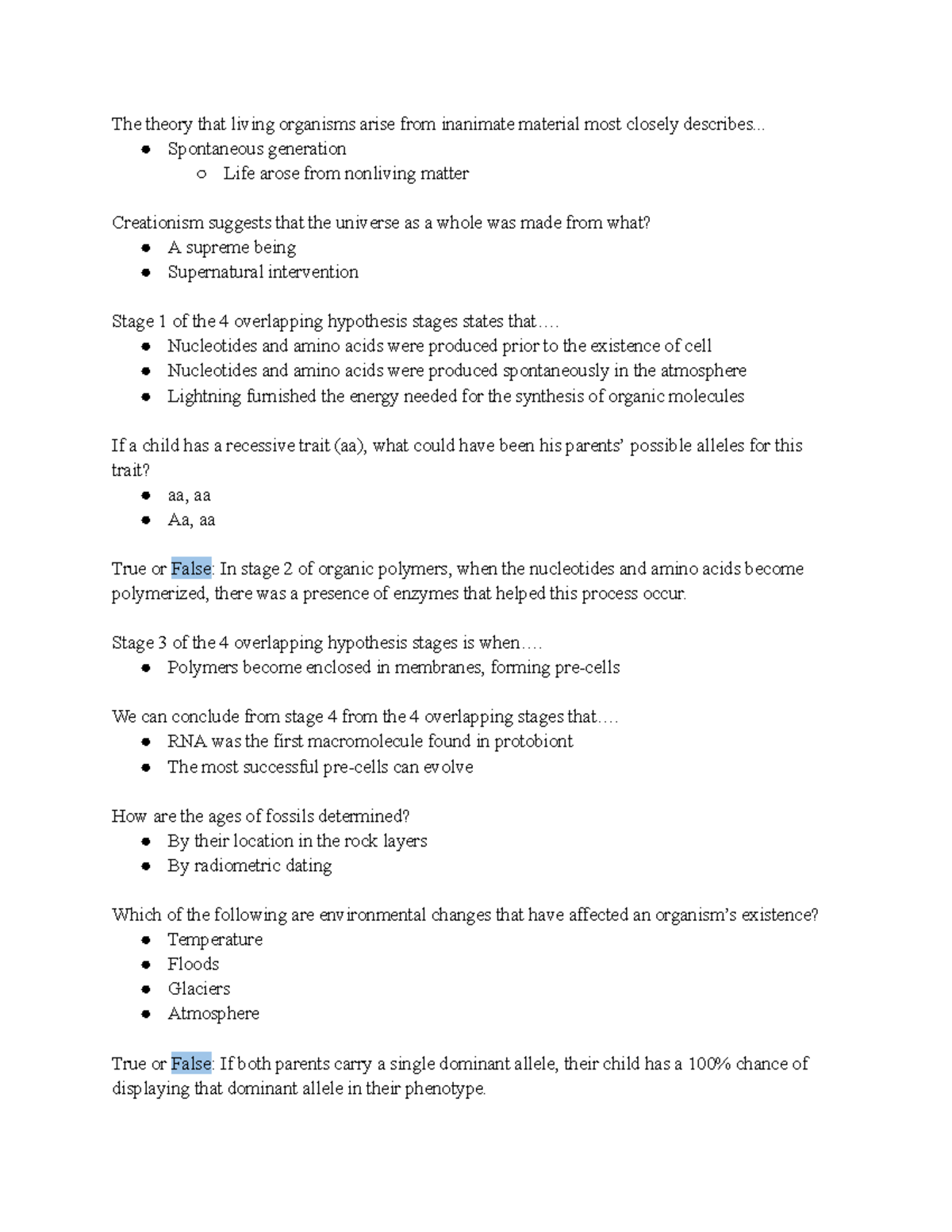 Biology 101: Evolution and Ecology Study Guide - Studocu