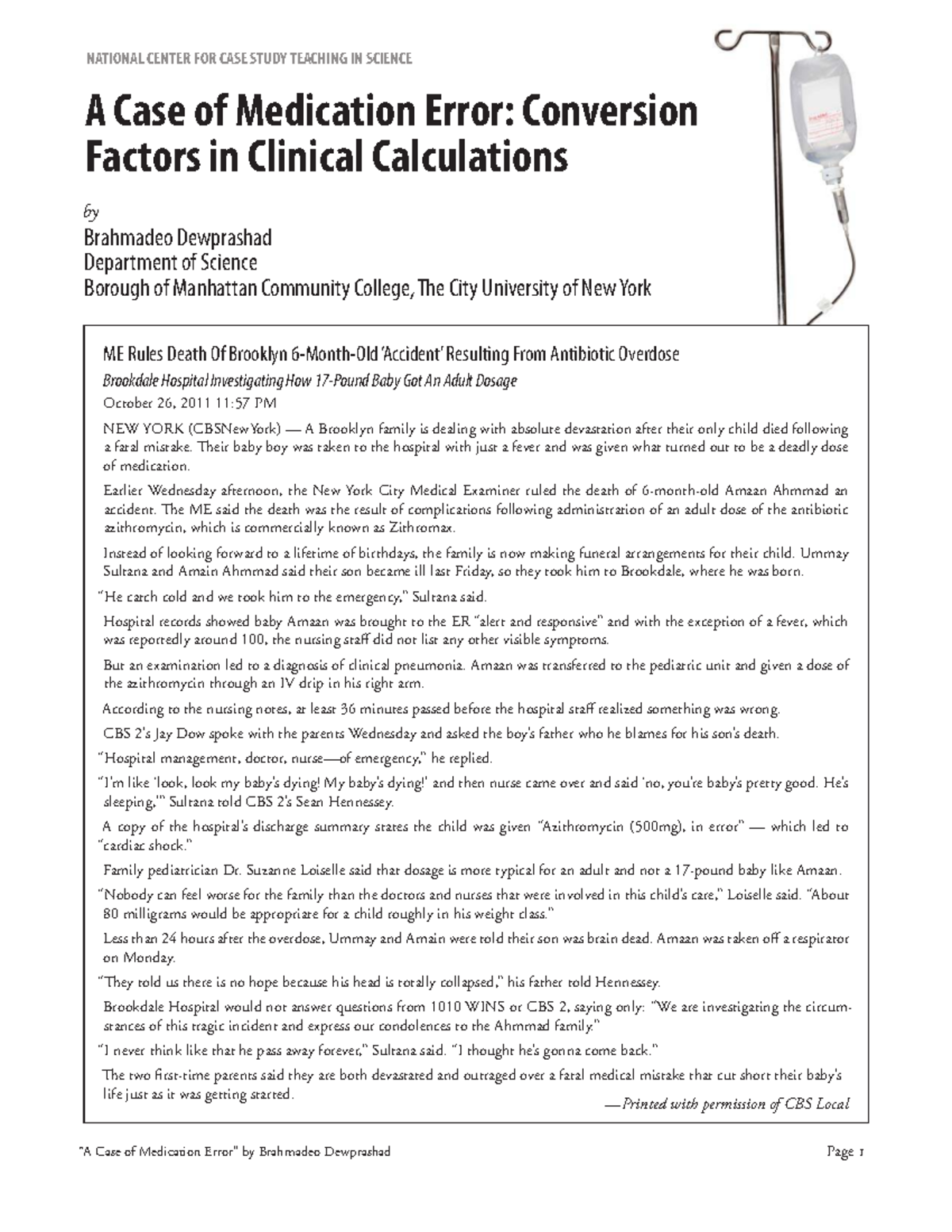 Case Study: Medication Error in Pediatric Dosage Calculations (SCI 101 ...