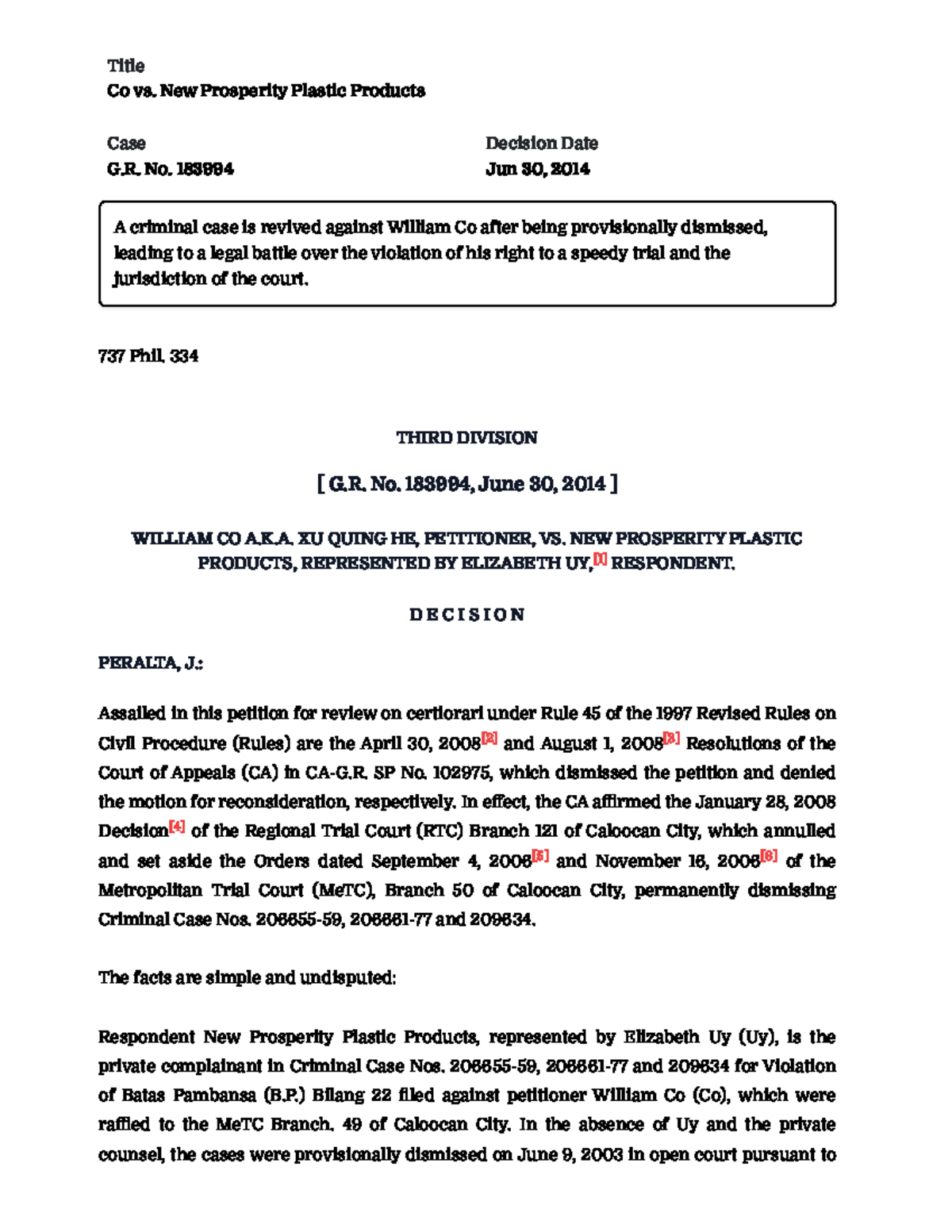 G. No. 183994: Co vs. New Prosperity Plastic Products Case Study ...