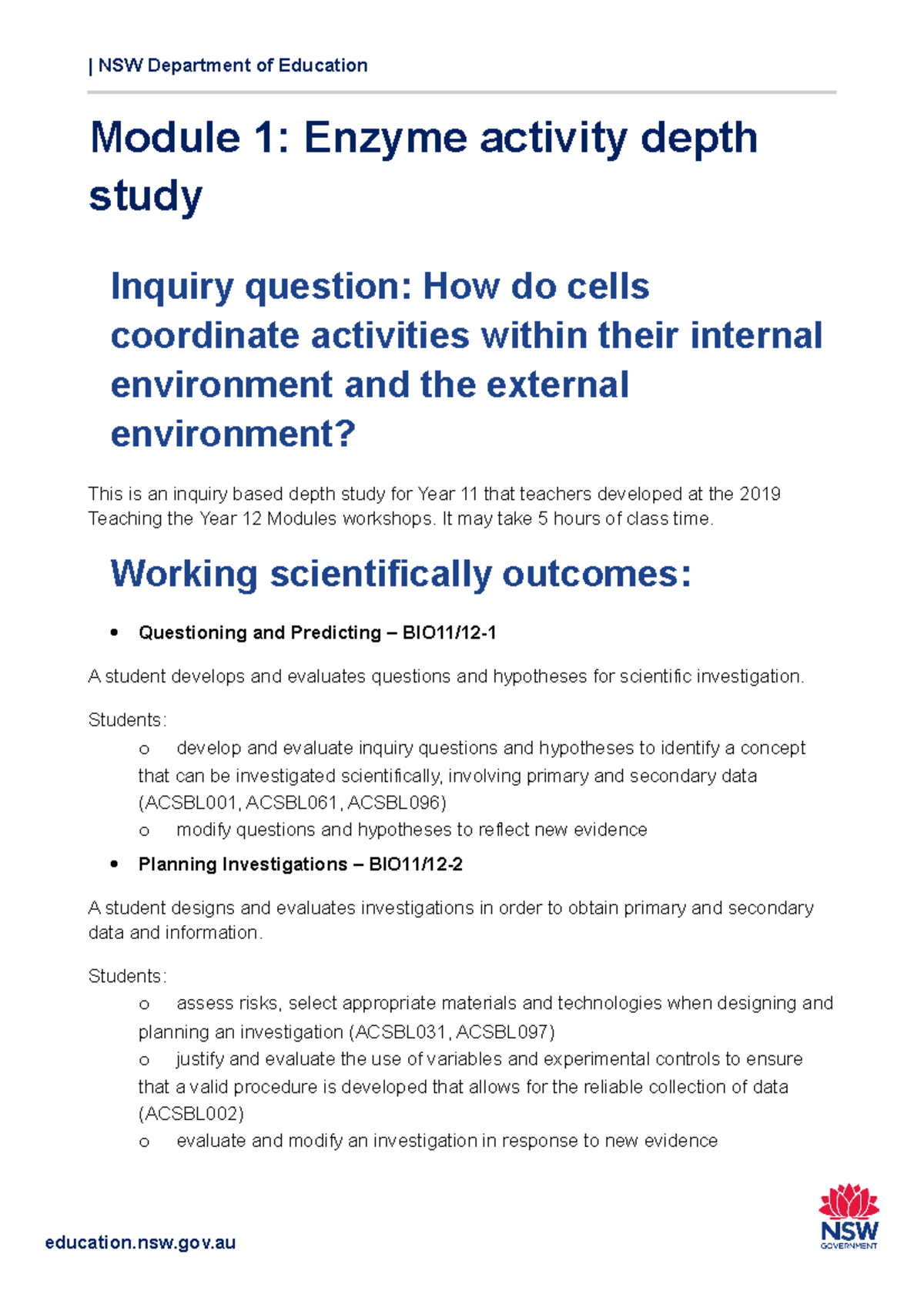 Biology - module 1 depth study - | NSW Department of Education Module 1 ...