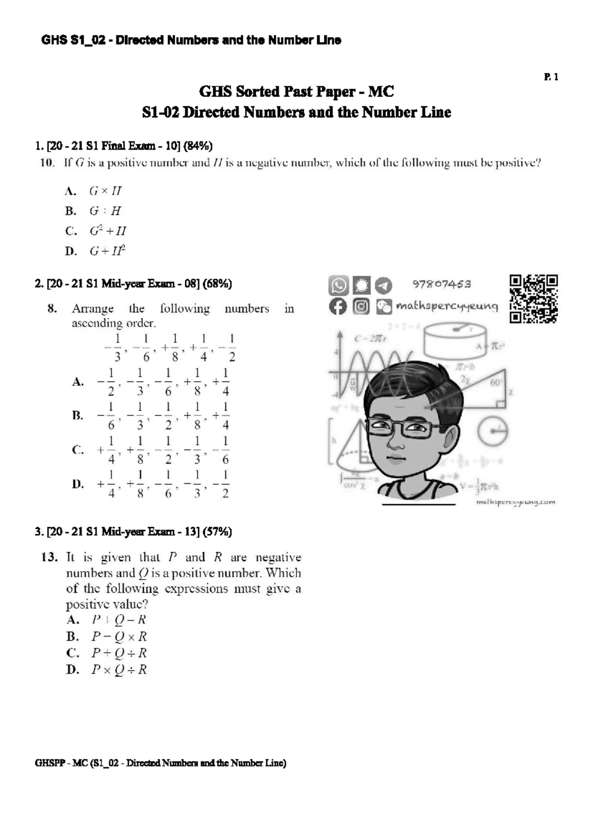 Chapter 2 S1 Exam Questions: Directed Numbers & Number Line MC - Studocu