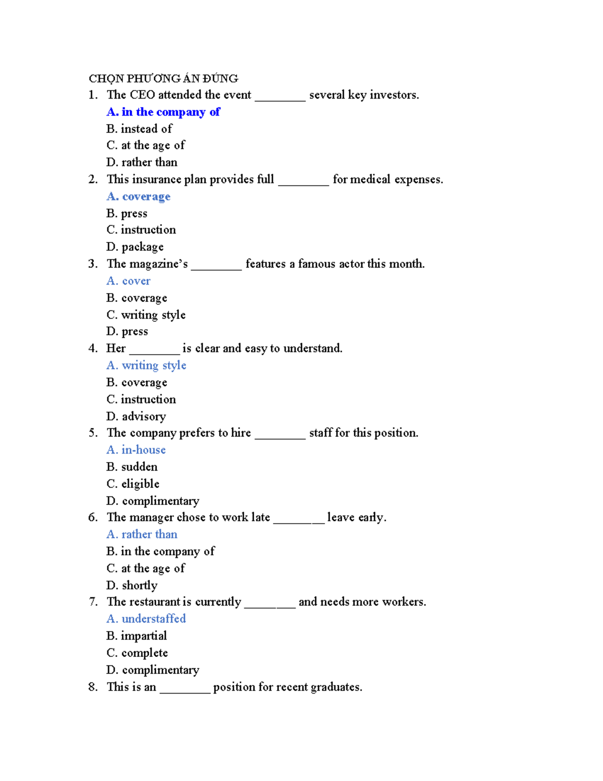 Practice Vocabulary 3 - English Quiz - Studocu