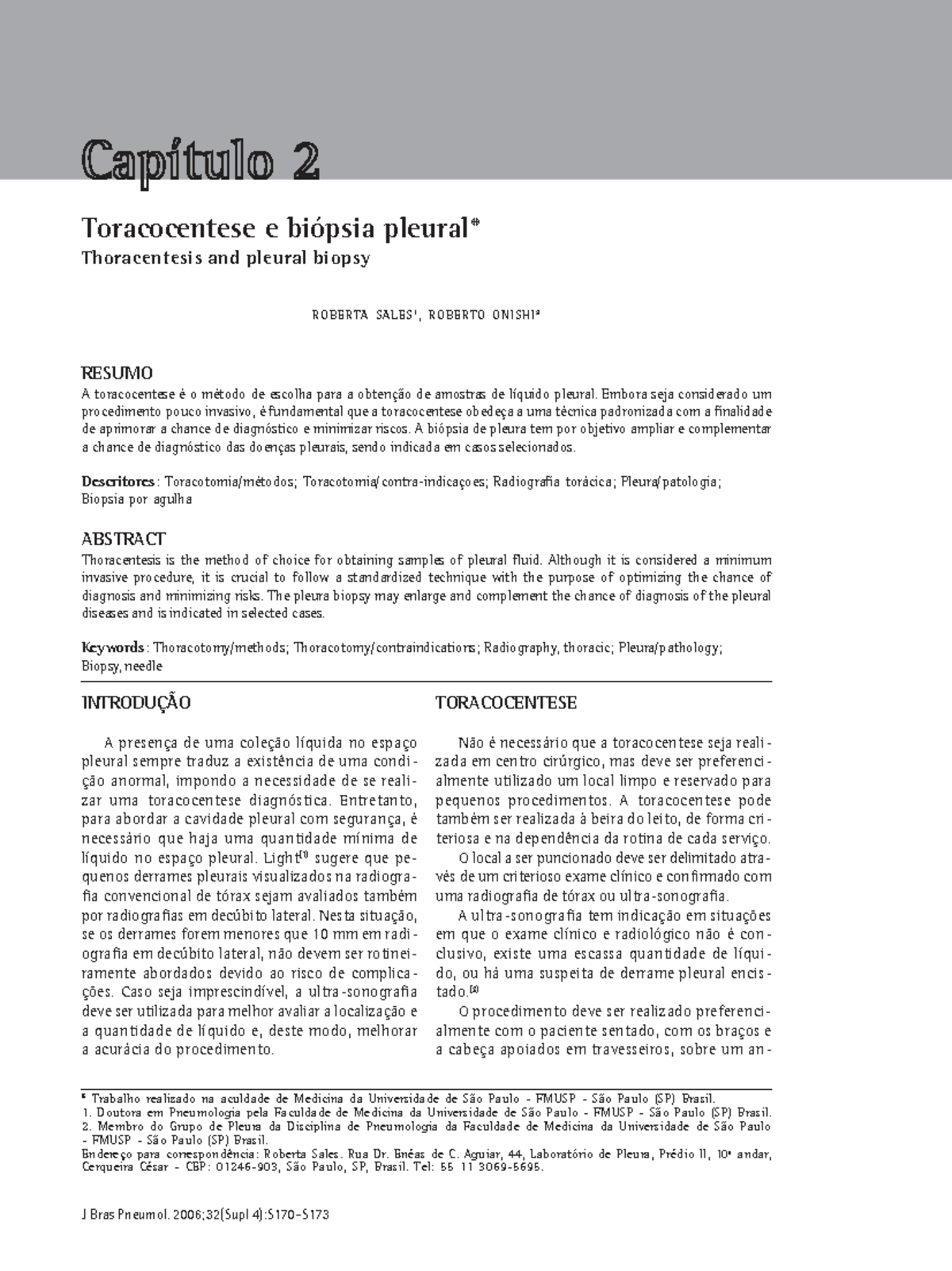 S 170 Toracocentese e Biópsia Pleural: Capítulo 2 - Análise e Técnica ...