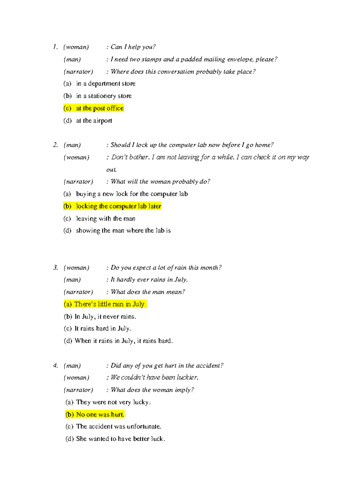 Latihan FLSP Listening 4: Exercises and Scenarios Analysis - Studocu