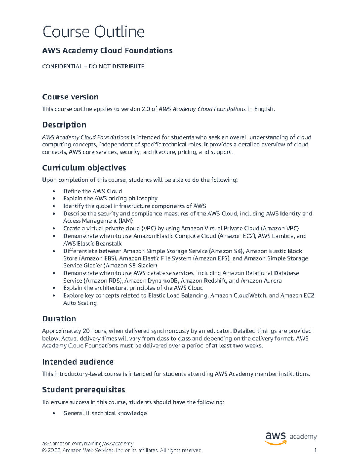 AWS Academy Cloud Foundations Course Outline [English] 3244478 - AWS ...