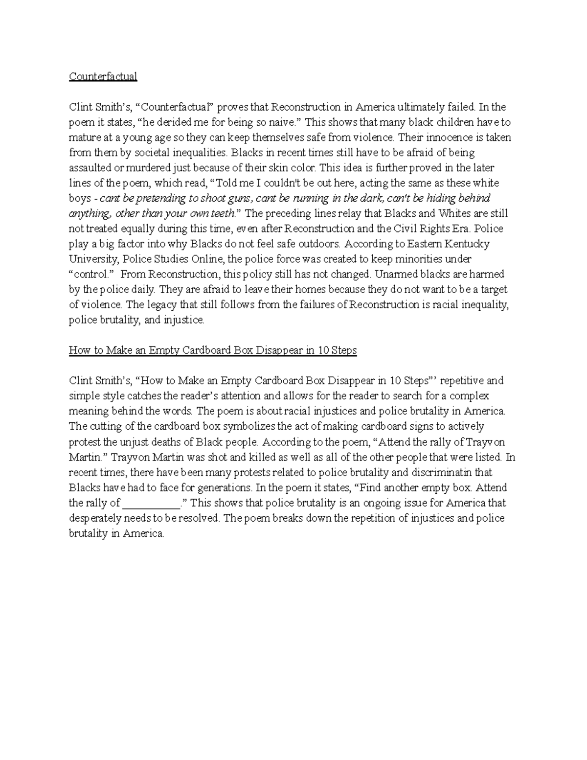 Analysis of Racial Injustice in Clint Smith's Poems - Studocu