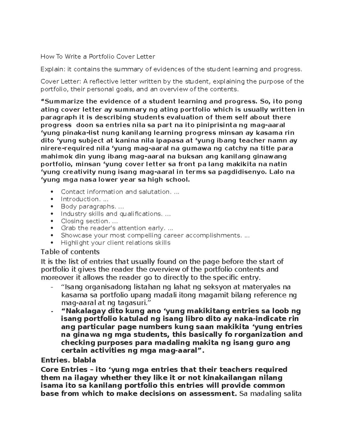 Writing a Cover Letter for Your Portfolio: A Student's Guide - Studocu