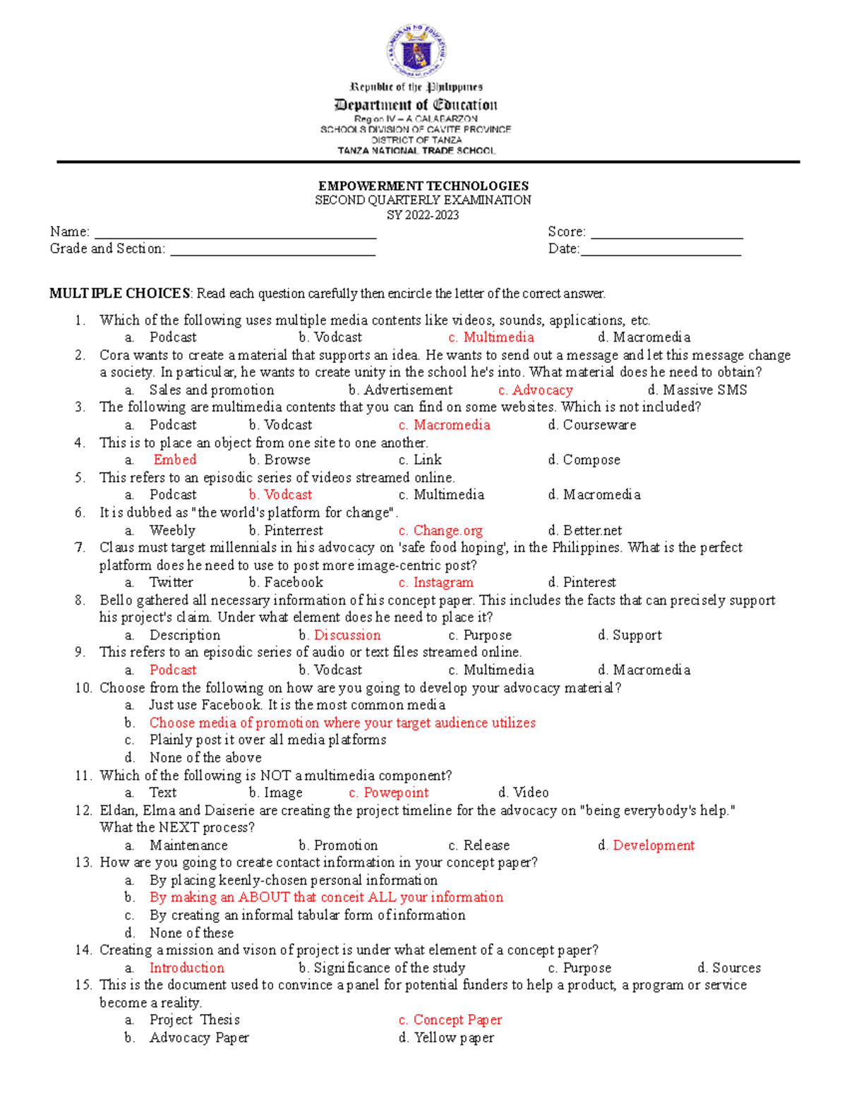 Emp Tech 2nd Periodical Exam Review for SY 2022-2023 - Studocu