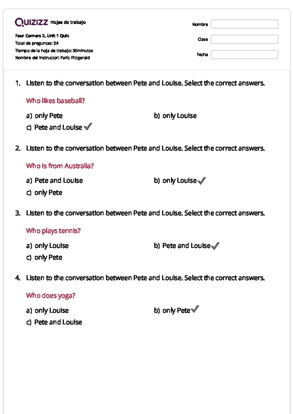 Four Corners 2, Unit 1 Quiz Preparation Notes - Studocu