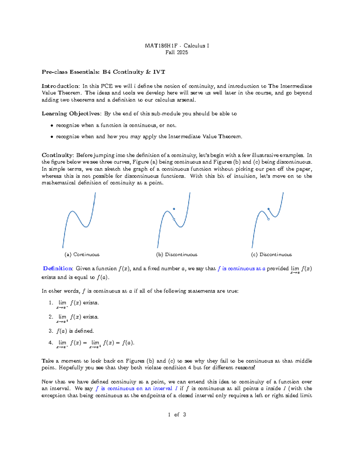 MAT186H1F Calculus I Fall 2025: Continuity & IVT Essentials - Studocu