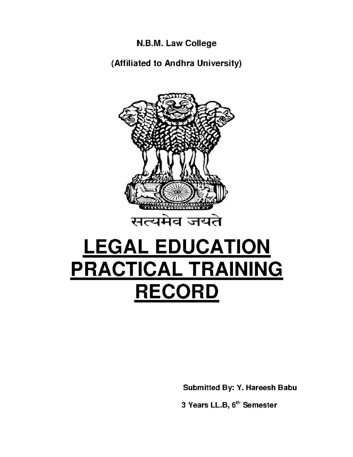 Moot Court Observations and Practical Training Record - 3 Years LL.B ...
