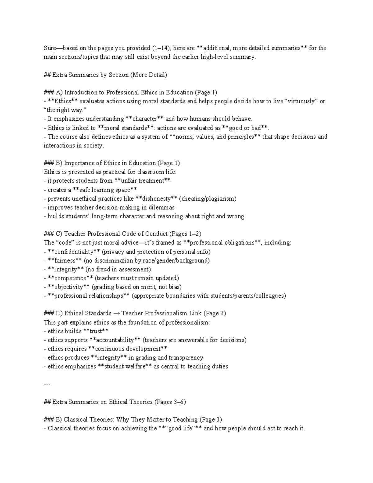 Ethics Summaries for Education: Professional Standards & Theories - Studocu