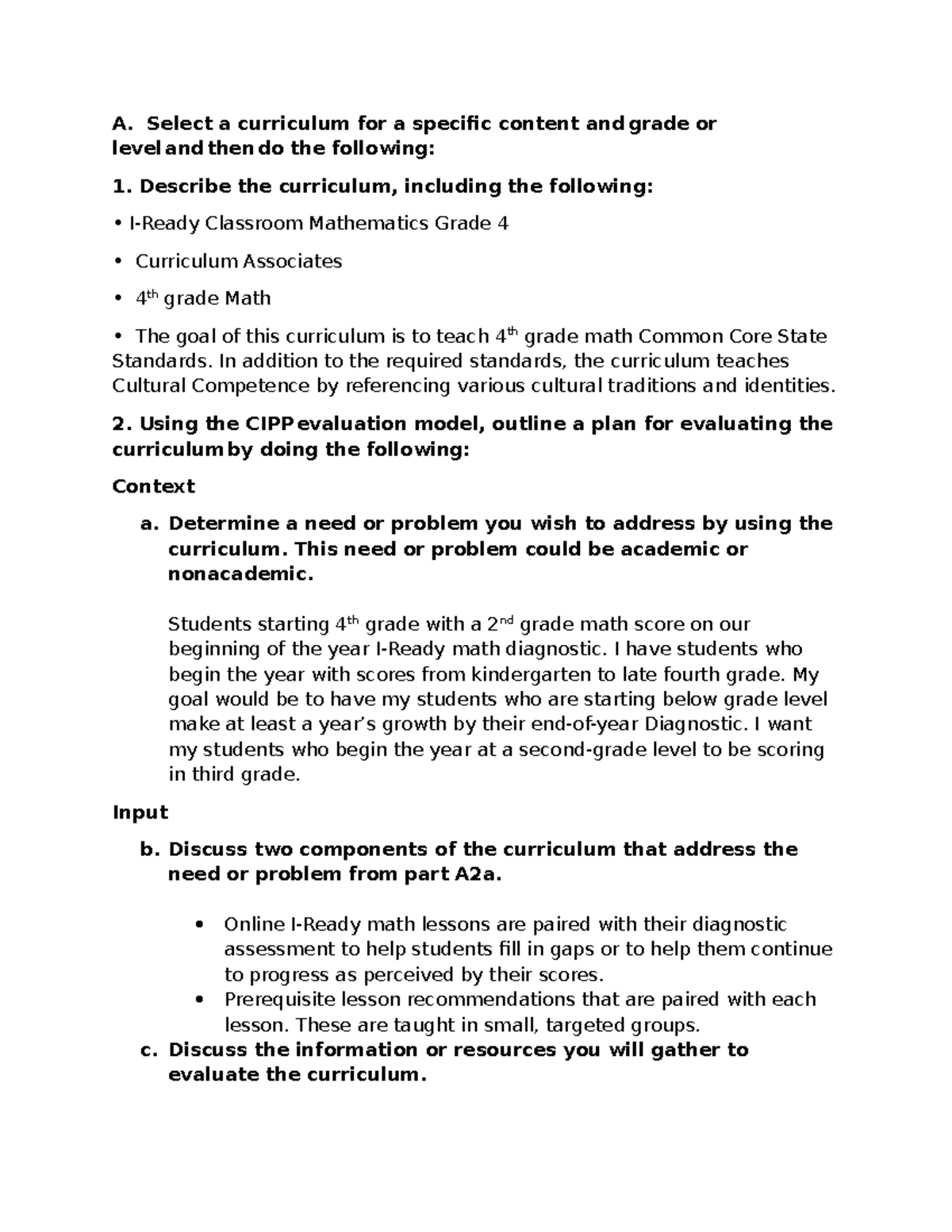 GGN1 Task 2: Evaluating 4th Grade Math Curriculum Using CIPP Model ...