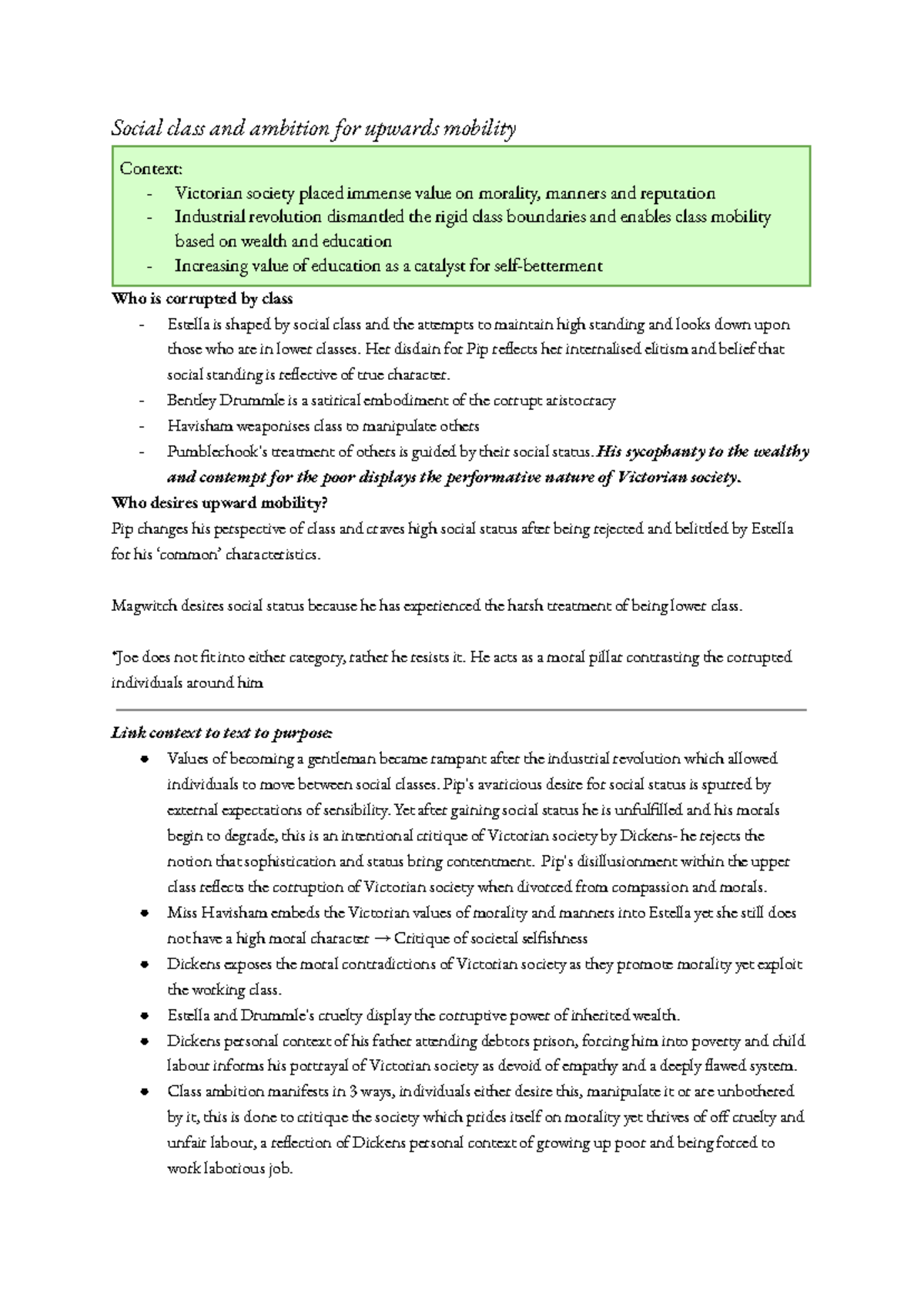 Great Expectations: Social Class and Ambition in Victorian Society - Studocu
