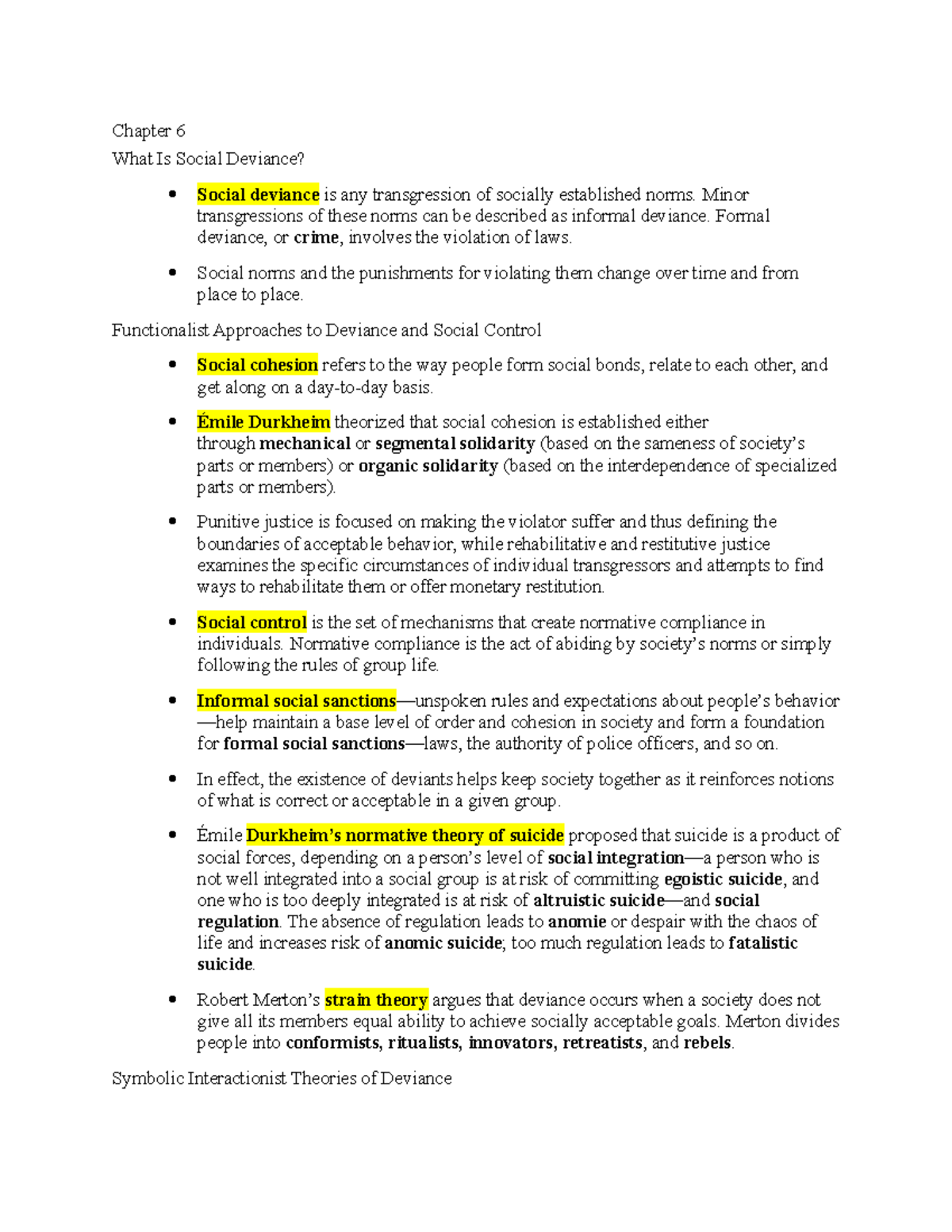 Sociology 101: Lecture Notes on Social Deviance and Crime - Chapter 7 ...