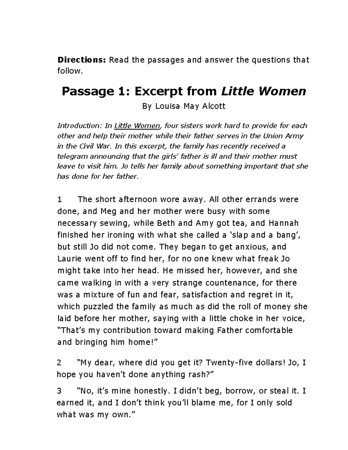 GR08 ELA USA01 PB FY25 Exam Passage Analysis: Little Women Excerpt ...