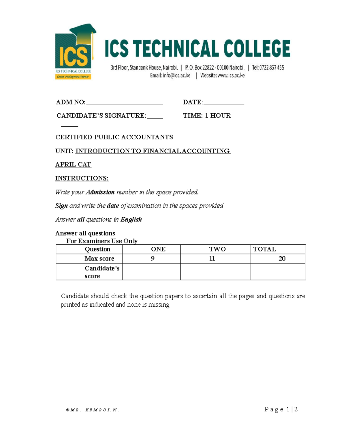 Economics-2copies - economics cat - ADM NO: CANDIDATE’S SIGNATURE: DATE ...