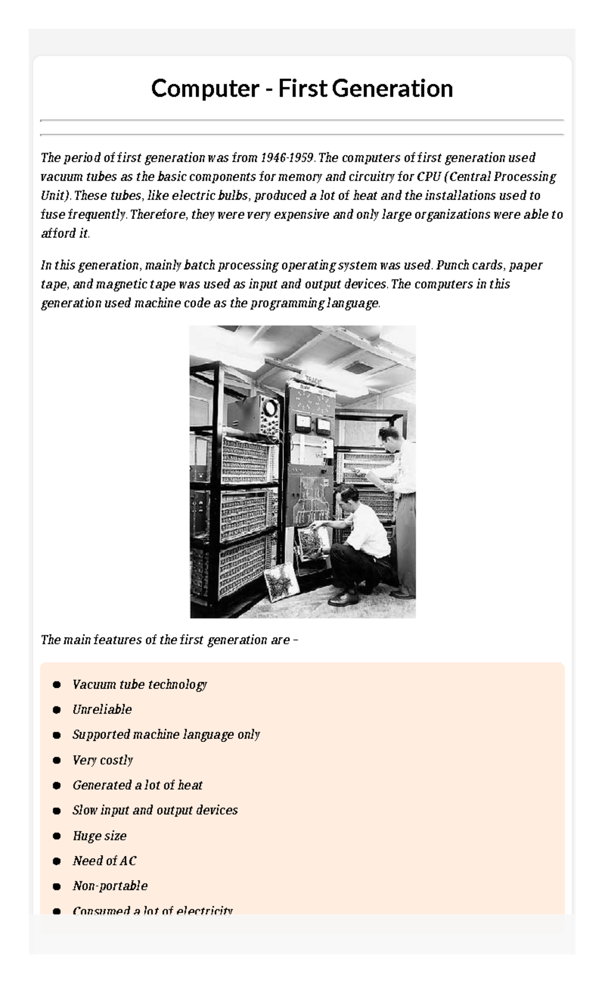 Computer - First Generation - The computers of first generation used ...