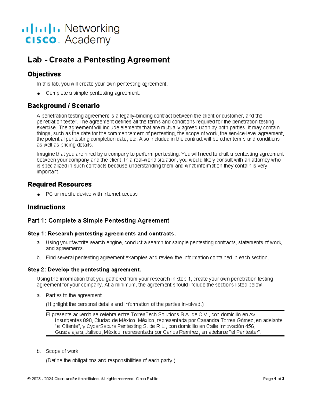 Lab - Creating a Pentesting Agreement for Cybersecurity - Studocu
