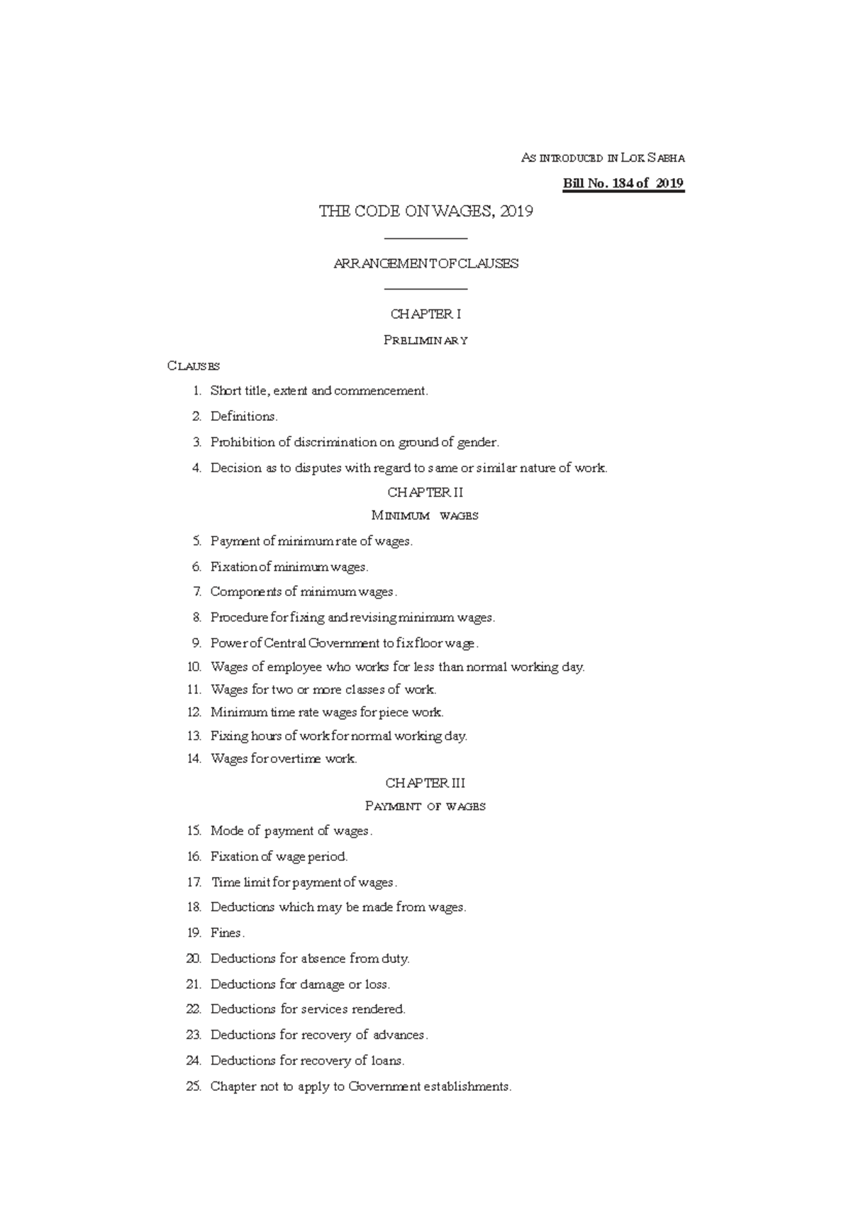 The Code on Wages, 2019: Arrangement of Clauses and Key Provisions ...
