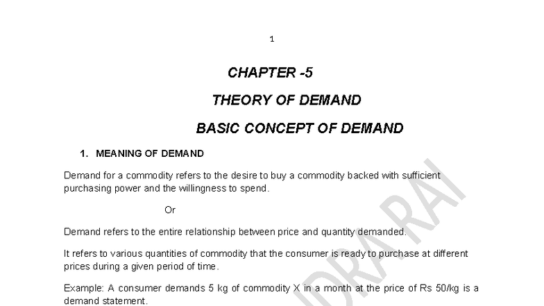 MICROECONOMICS 2: CHAPTER 5 - THEORY OF DEMAND AND ITS CONCEPTS - Studocu