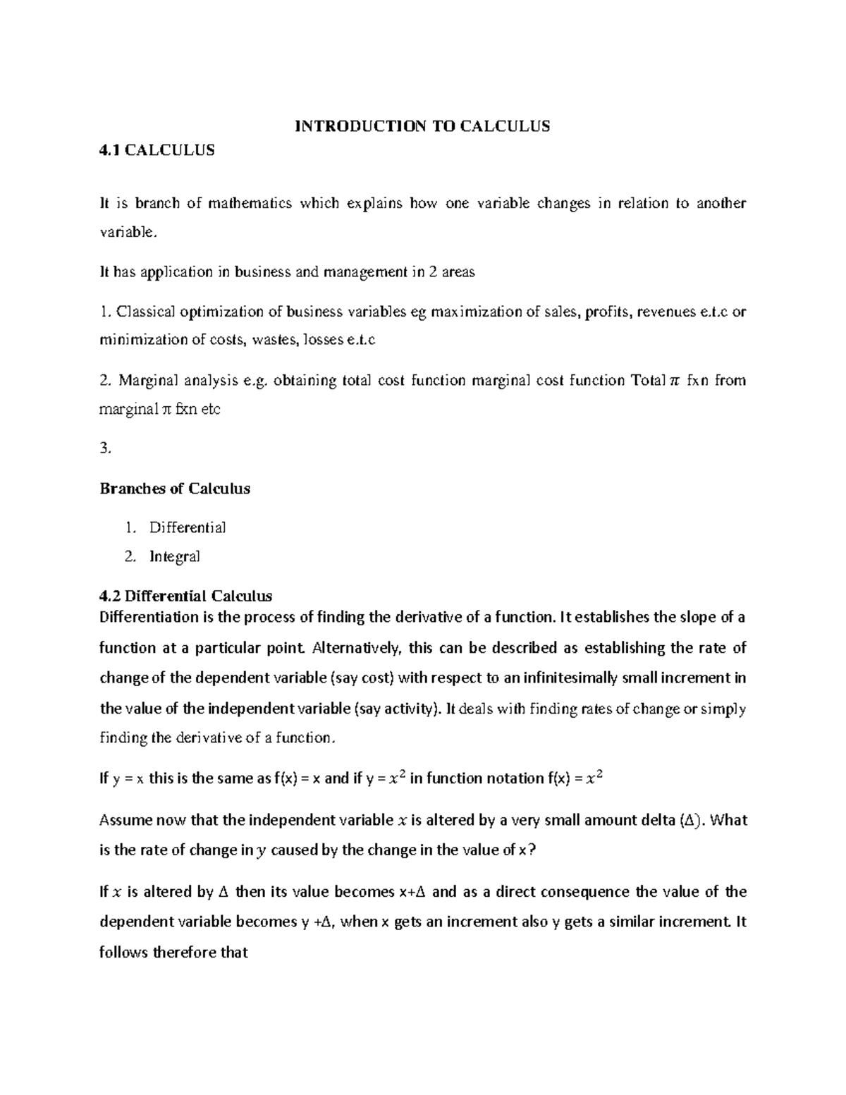 Introduction to Calculus: Key Concepts and Applications (CALC 4.1 ...