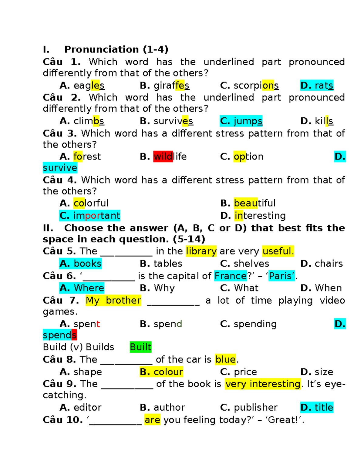Pronunciation Practice Quiz Unit 3 14 Cau Dau Tien Studocu